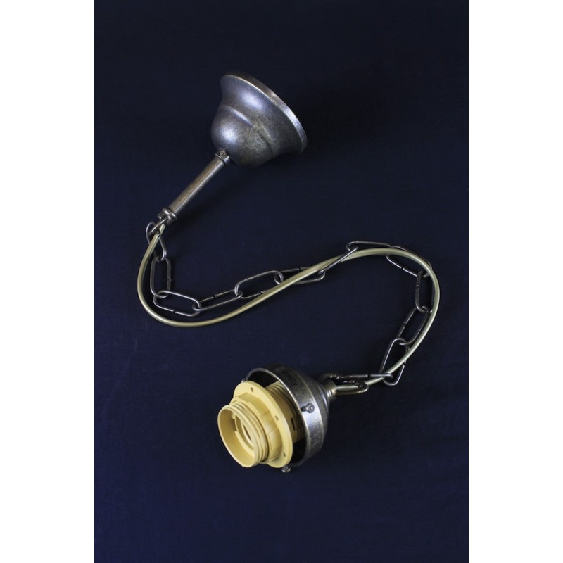 Antiqued vintage rustic style pendant lamp holder with chain