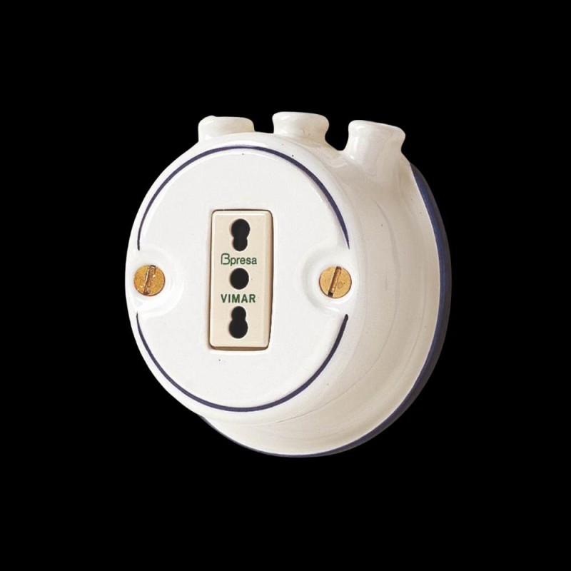 Hand-painted ceramic electrical socket with 3 outlets