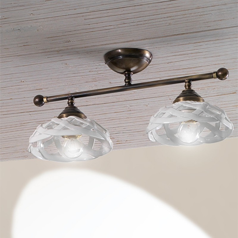 Ceiling lamp with two lights in white glazed ceramic Ø 17 cm